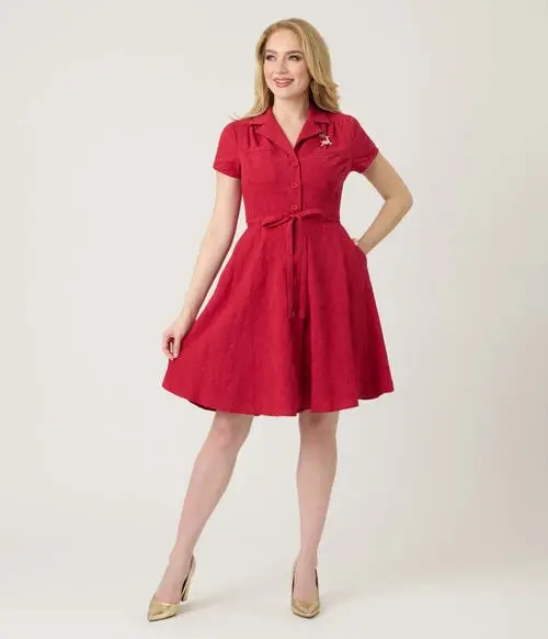 SMAK PARLOUR Fit & Flare Button Down Dress - Burgundy