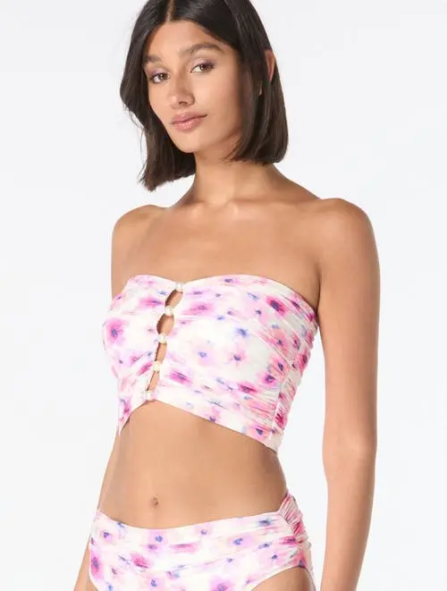 Carmen Marc Valvo Shirred Bandeau Bikini Top - White