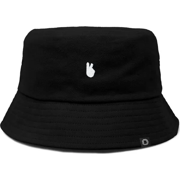 DALIX Peace Sign Cotton Bucket Hat - Black