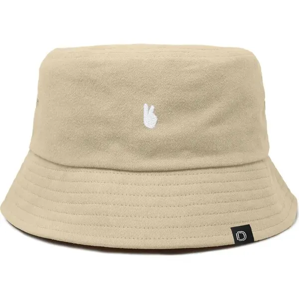 DALIX Lil Peace Sign Bucket Hat - Sesame Beige