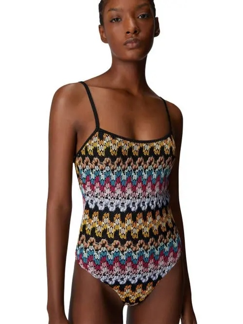 Missoni Lame Viscose Lace One-piece Swimsuit - Black Multi