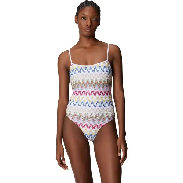 Missoni Lame Viscose Lace One-piece Swimsuit - White Multi