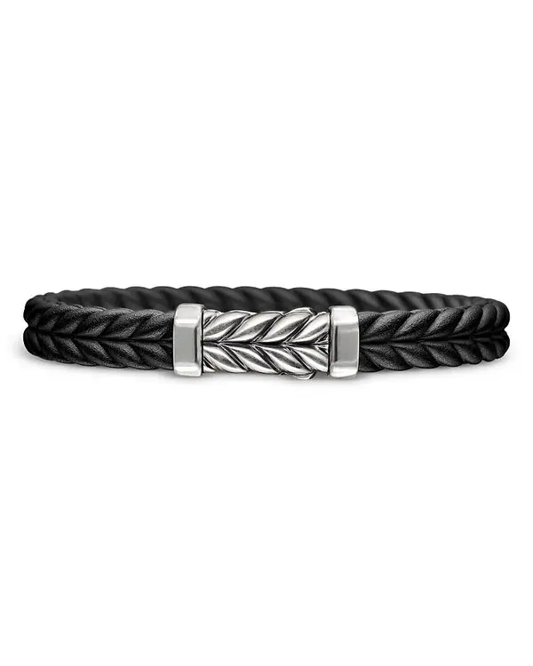 David Yurman Chevron Bracelet In Rubber With Sterling Silver - Black