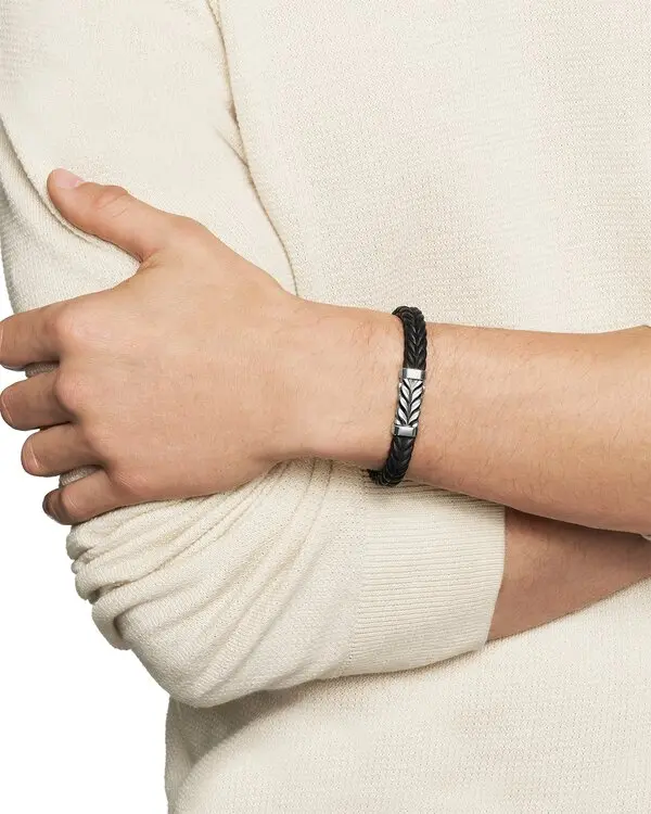 David Yurman Chevron Bracelet In Rubber With Sterling Silver - Black