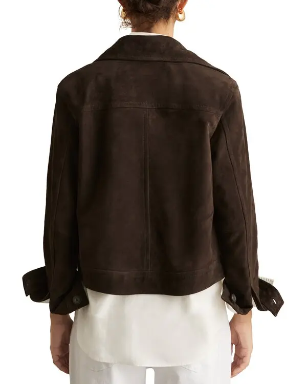 REISS Suede Trucker Jacket - Chocolate