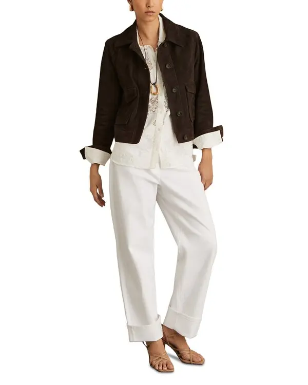 REISS Suede Trucker Jacket - Chocolate