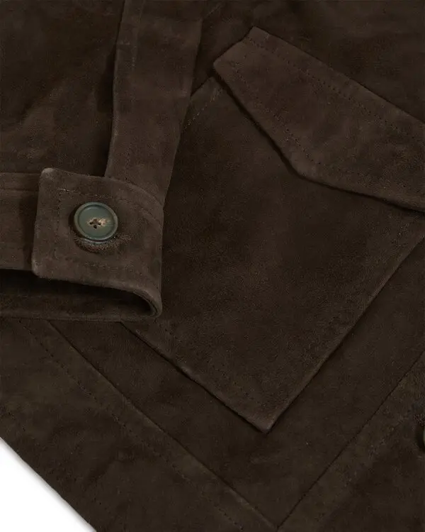 REISS Suede Trucker Jacket - Chocolate
