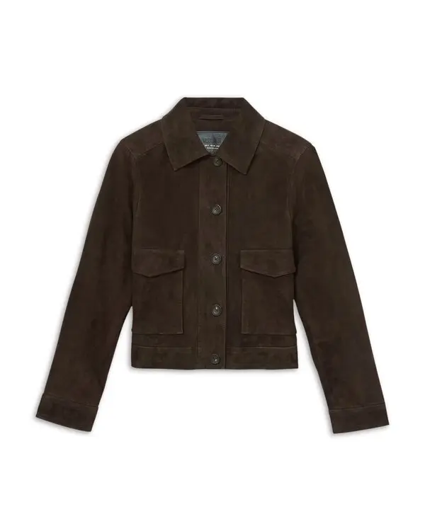 REISS Suede Trucker Jacket - Chocolate