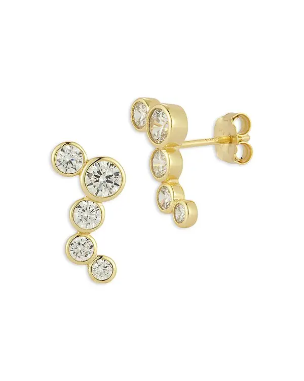 Aqua Cubic Zirconia Bezel Stud Earrings - Gold