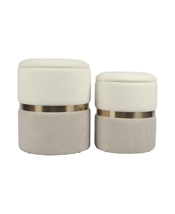 TOV FURNITURE Gigi Chenille Storage Ottoman Set Of 2 - Cream/tan