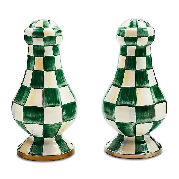 MACKENZIE-CHILDS Emerald Check Large Salt & Pepper Shakers - No Color