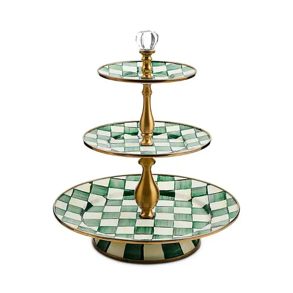 MACKENZIE-CHILDS Emerald Check Three Tier Sweet Stand - No Color