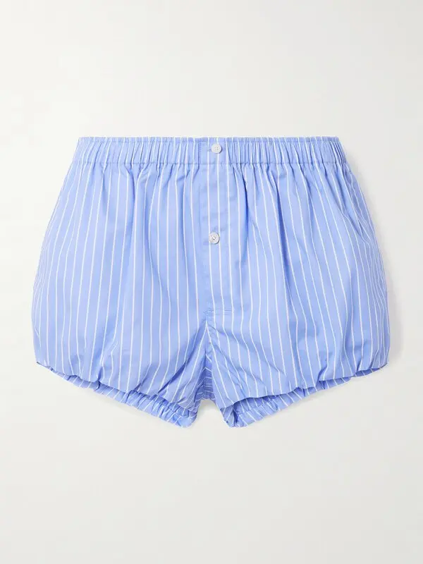 Acne Studios Gathered Striped Cotton-poplin Shorts - Blue