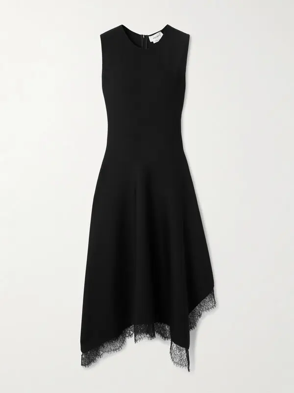 Alexander McQueen Asymmetric Lace-trimmed Woven Midi Dress