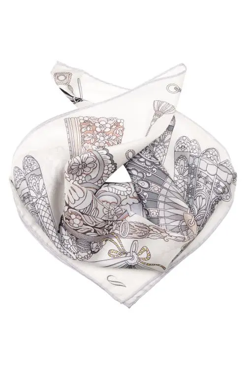 ELIZABETTA Venetian Fan Silk Bandana - Silver