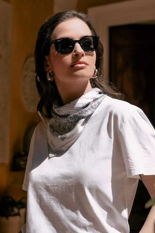 ELIZABETTA Venetian Fan Silk Bandana - Silver