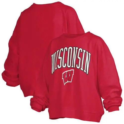 PRESSBOX Wisconsin Badgers Oversized Pullover Sweatshirt - Red