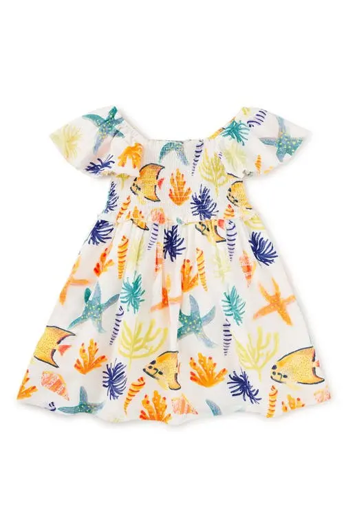 TEA COLLECTION Flutter Sleeve Smocked Dress - Watercolor Sea Life