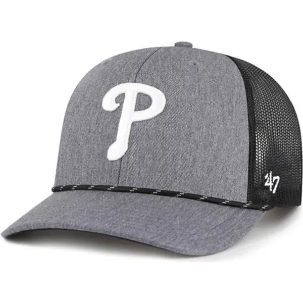 '47 Philadelphia Phillies Carbon Rope Trucker Adjustable Hat - Charcoal
