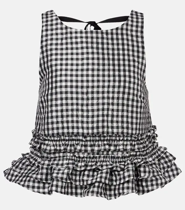 GANNI Gingham Ruffled Top - Black