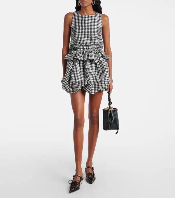 GANNI Gingham Ruffled Top - Black