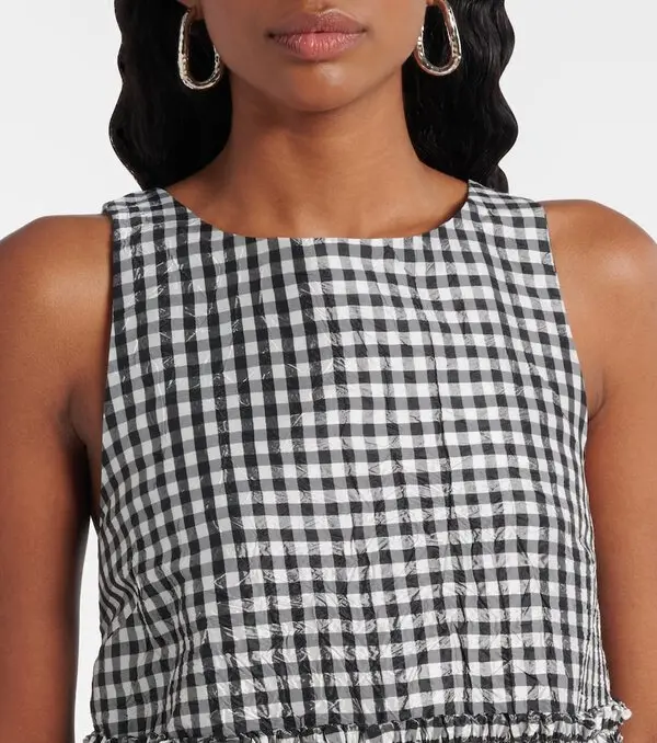 GANNI Gingham Ruffled Top - Black