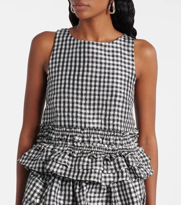GANNI Gingham Ruffled Top - Black