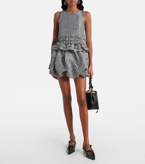 GANNI Gingham Taffeta Miniskirt