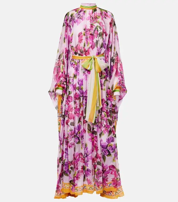 Dolce & Gabbana Belted Floral Silk Kaftan