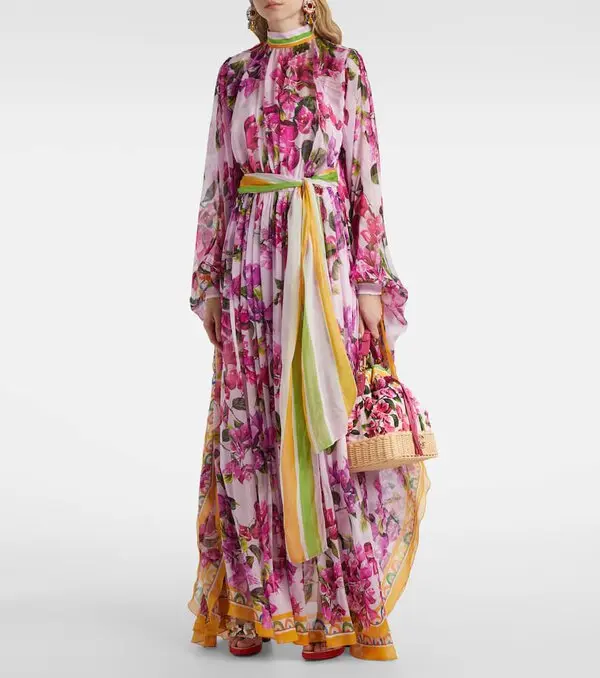 Dolce & Gabbana Belted Floral Silk Kaftan