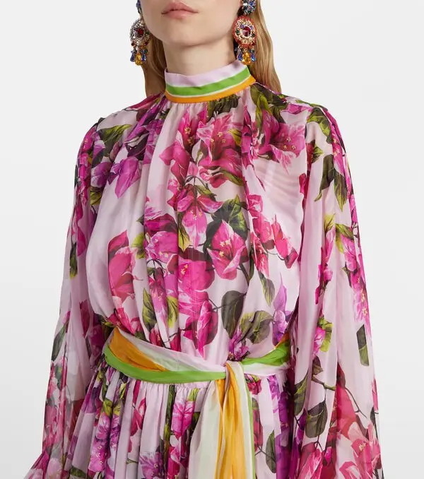 Dolce & Gabbana Belted Floral Silk Kaftan
