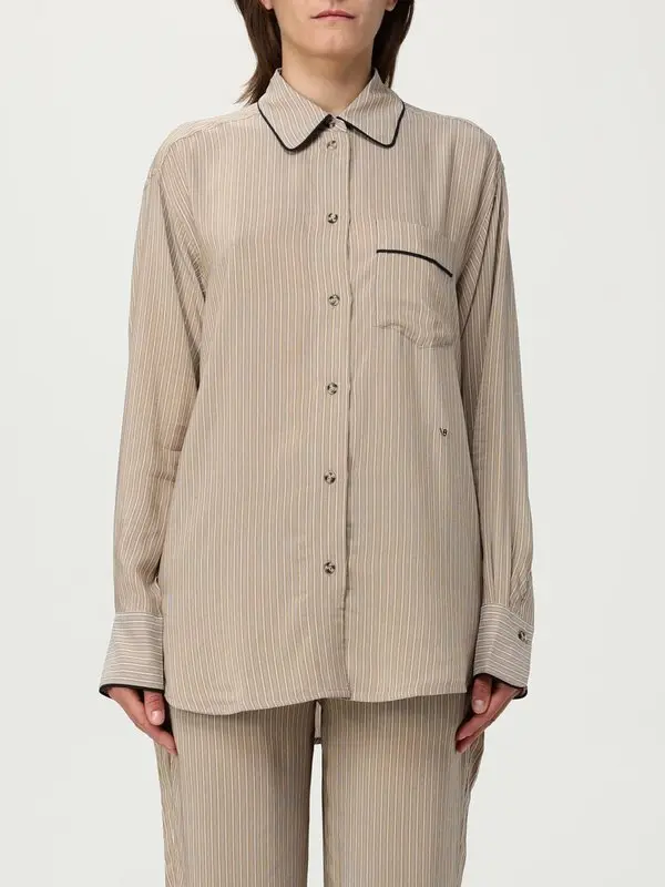 Victoria Beckham Striped Shirt With Classic Collar - Brown