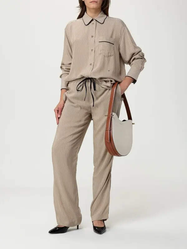 Victoria Beckham Striped Shirt With Classic Collar - Brown