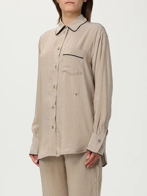 Victoria Beckham Striped Shirt With Classic Collar - Brown