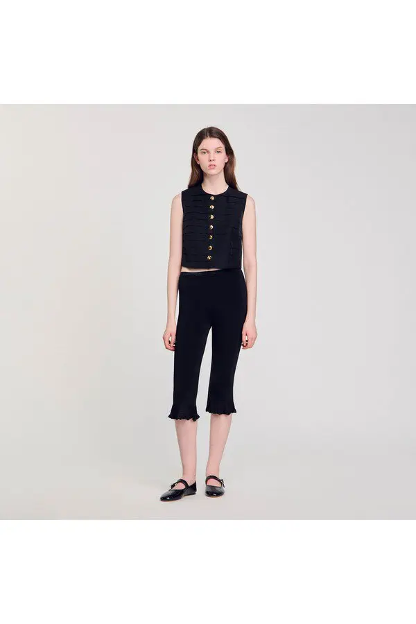 Sandro Pleated Crop Top With Gold Buttons