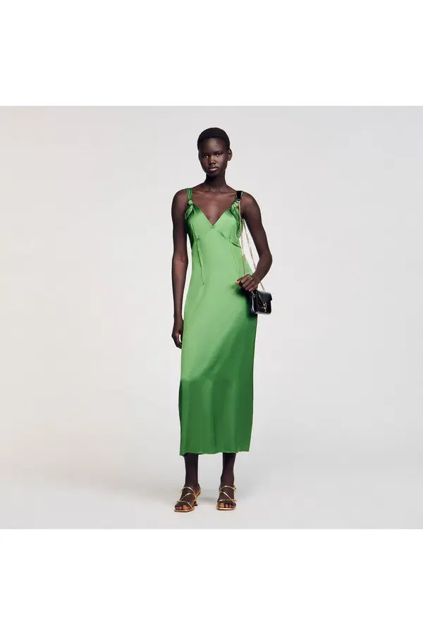 Sandro Fluid Satin-Effect Dress In Green - 30% Off | Editorialist