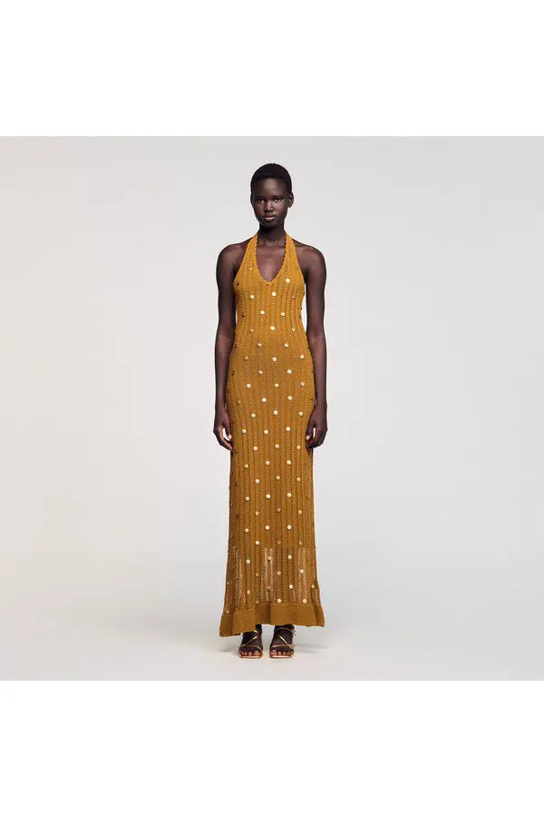 Sandro Maxi Knit Fringe Dress In Green - 20% Off | Editorialist