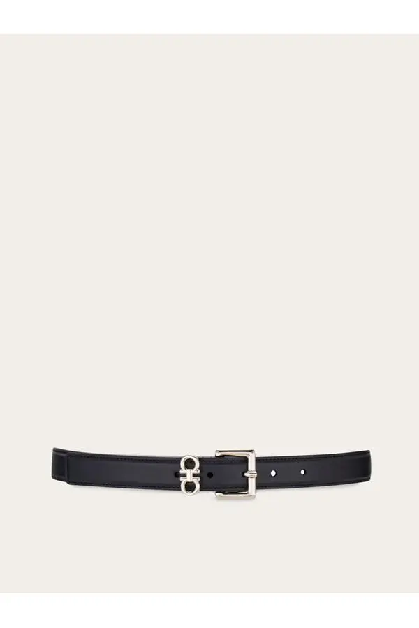 FERRAGAMO Double Gancini Fixed Belt - Navy