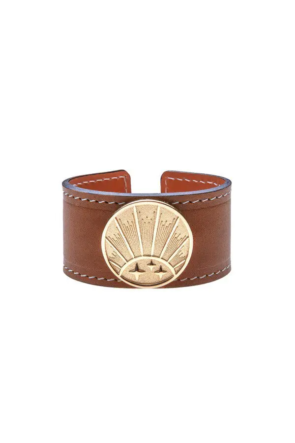 JANE WIN Leather Cuff With Rising Sun - Gold