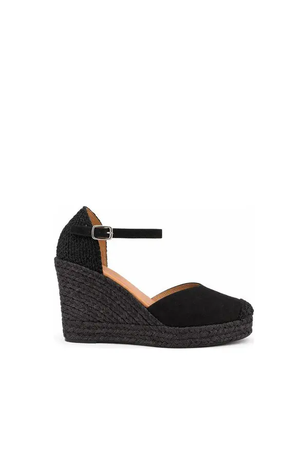 MENINA STEP Jimena High Strap Espadrille Wedges - Black