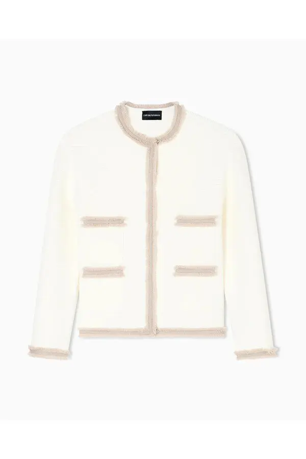 Emporio Armani Ottoman Fabric Jacket With Fringe - White