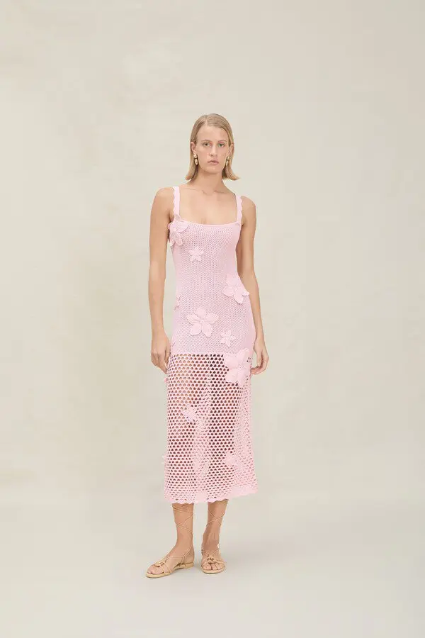 Devon Windsor Solla Crochet Midi Dress - Pink