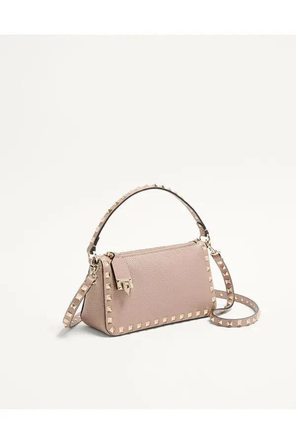 Valentino Garavani Small Rockstud Grainy Calfskin Crossbody Bag - Natural