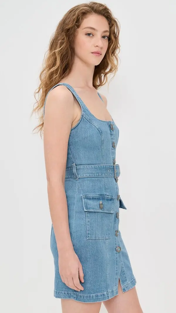 knee length dresses for ladies Women's Brandy Strapless Cargo Denim Mini Dress in Light Denim