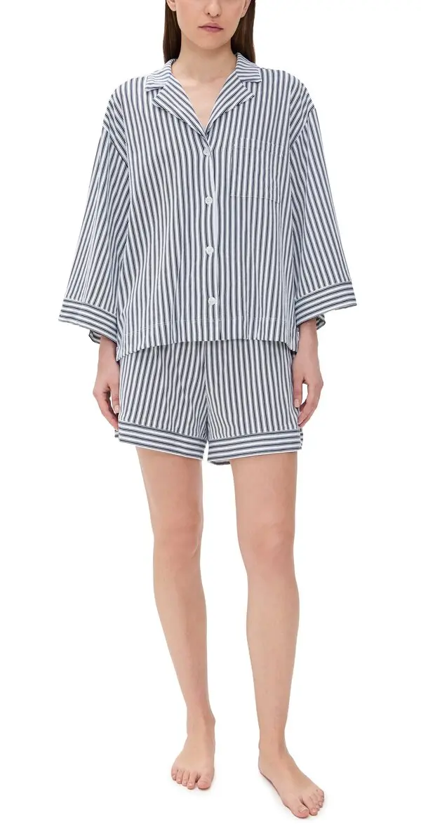 PETITE PLUME Pima Olivia Short Pajama Set - White/navy Stripe