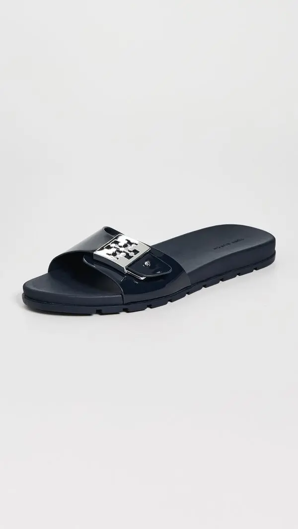 Tory Burch Buckle Slides - New Navy/silver