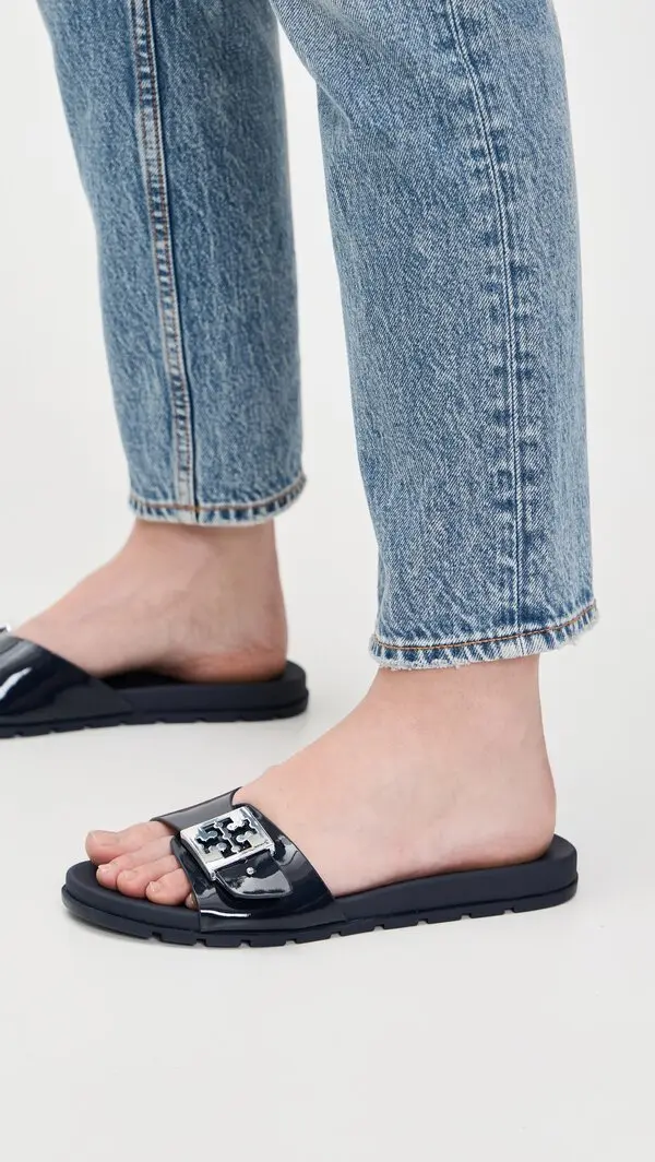 Tory Burch Buckle Slides - New Navy/silver