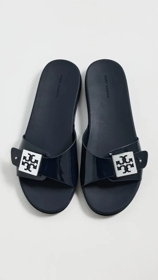 Tory Burch Buckle Slides - New Navy/silver