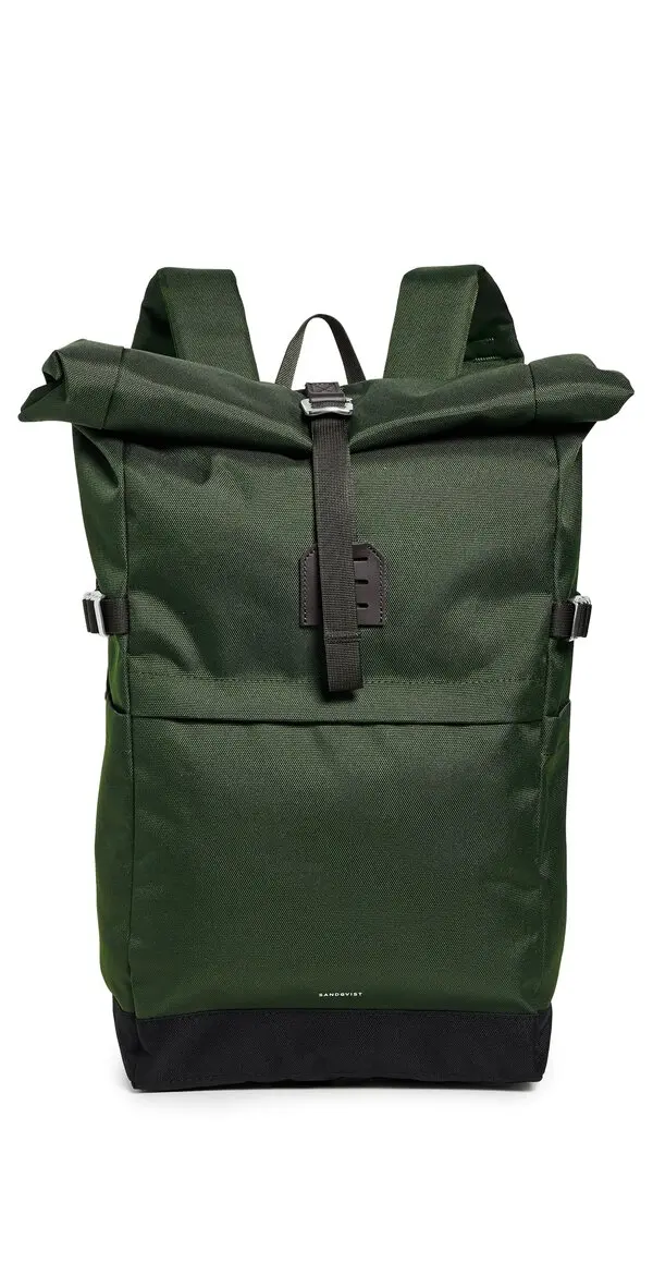 SANDQVIST Icon Medium Rolltop Backpack - Dawn Green With Dark Brown