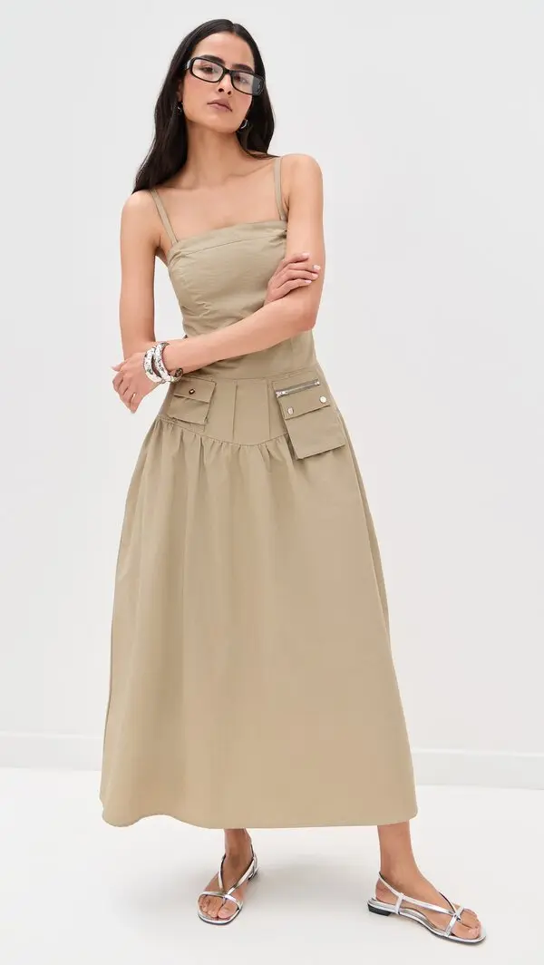 Pixie Market Utility Maxi Dress In Olive - 30% Off | Editorialist